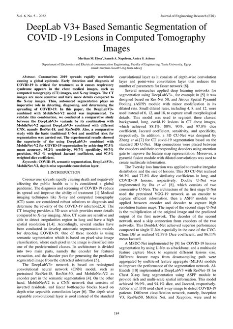 PDF DeepLab V Based Semantic Segmentation Of COVID Lesions In Computed Tomography Images