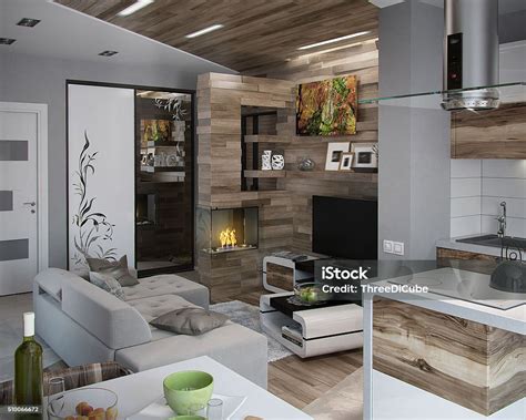 영업중 컨셉입니다 주방 및 거실 3d 렌더 벽에 대한 스톡 사진 및 기타 이미지 벽 스포트 라이트 거실 Istock