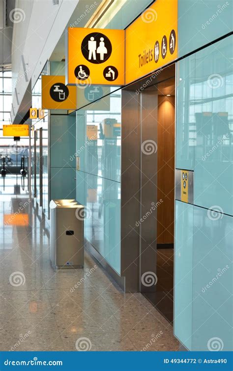 Toilet In An Airport Terminal Public Lavatory In Modern Airport Building Stock Image