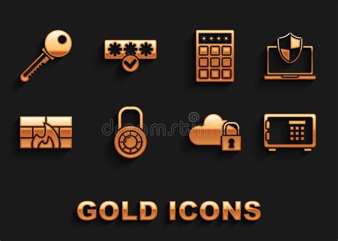 Set Safe Combination Lock Wheel Laptop Protected With Shield Cloud Computing Firewall