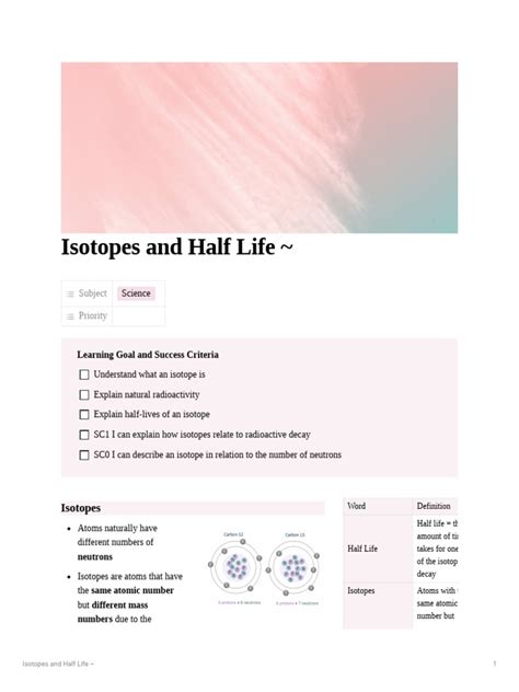 Isotopes And Half Life Pdf Isotope Radioactive Decay