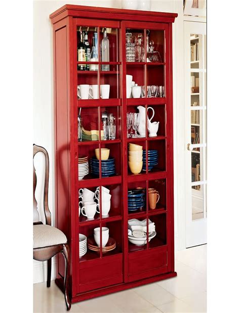 Stylish And Functional Decorating With A Red Cabinet With Glass Doors Glass Door Ideas