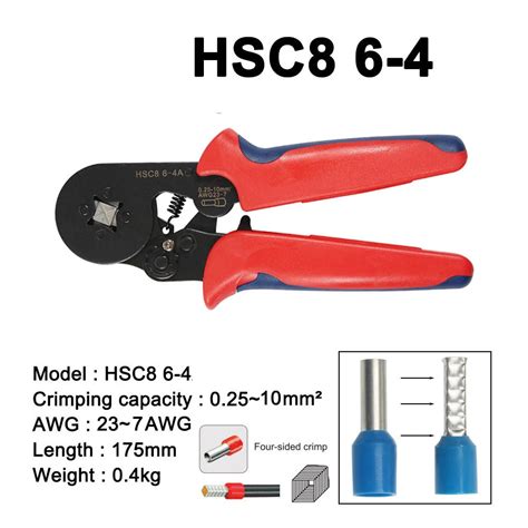 관형 터미널 압착 도구 미니 전기 펜치 Hsc6 4a6 4 08 10mm2 23 7awg 025 6mm2 고정밀 클램프