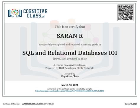 Saran R On Linkedin Sql Databaseskills Dataanalysis Ibm