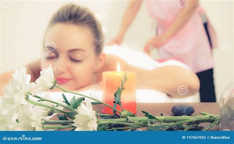Woman Gets Back Massage Spa By Massage Therapist Stock Image Image
