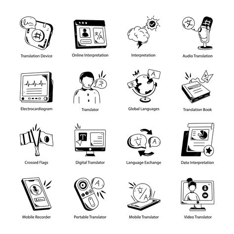 premium vector collection of 16 doodle style interpreter icons