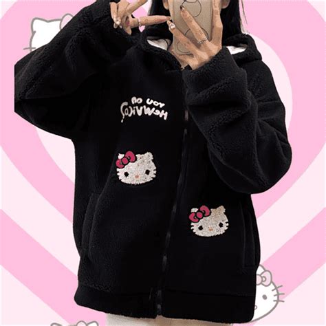 Hello Kitty Fluffy Hoodie Black Hello Kitty Pajamas