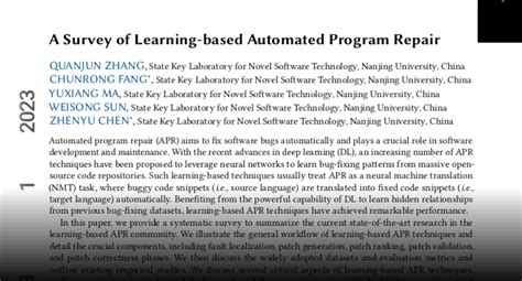 Paper Page A Survey Of Learning Based Automated Program Repair