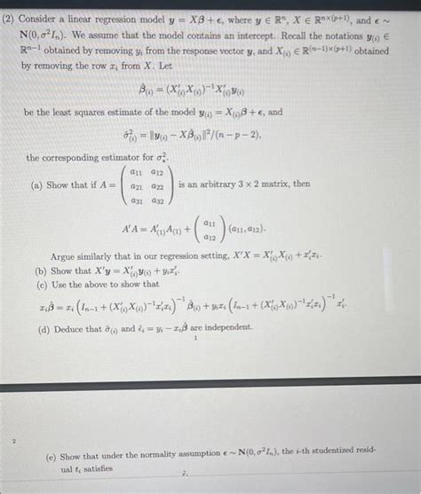 Solved A 2 Consider A Linear Regression Model Y X3 E