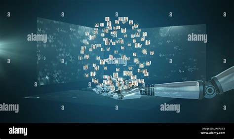 Image Of Robotic Arm With Business People Icons Over Mathematical