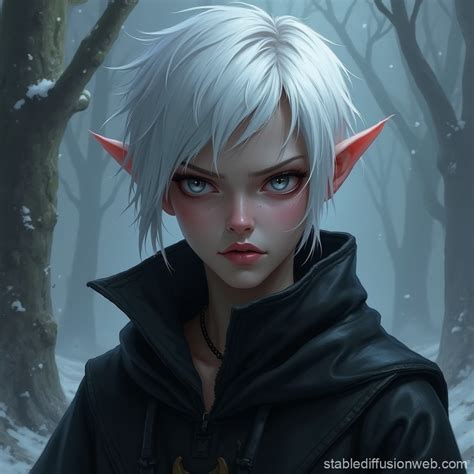 Angry Female Drow Elf D D With White Eyes And White Hair Prompts