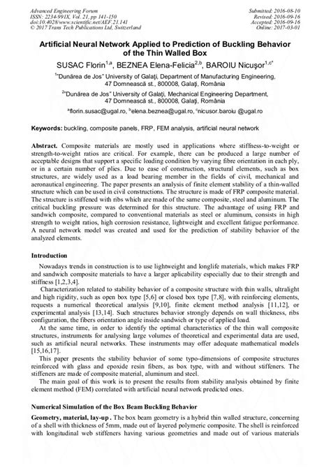 Artificial Neural Network Applied To Prediction Of Buckling Behavior Of The Thin Walled Box