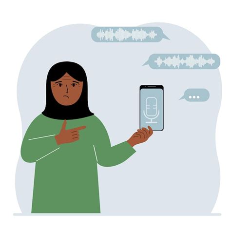 Premium Vector A Woman Holds A Smartphone Using A Voice Assistant Application Voice