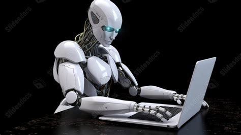 digital worker 3d rendered robot operating a computer powerpoint