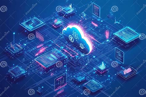 Illustration Of A Digital System With Interconnected Devices And Cloud Computing Stock Image