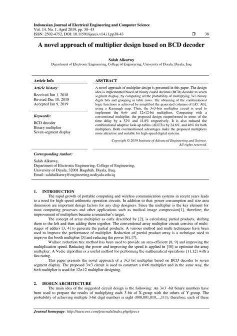 Pdf A Novel Approach Of Multiplier Design Based On Bcd Decoder
