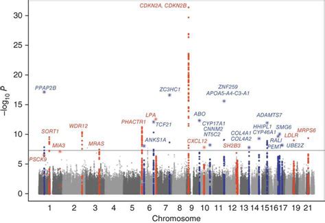 Manhattan Plot Showing P Values From A Gwas X Axis Represents Snps Download Scientific Diagram