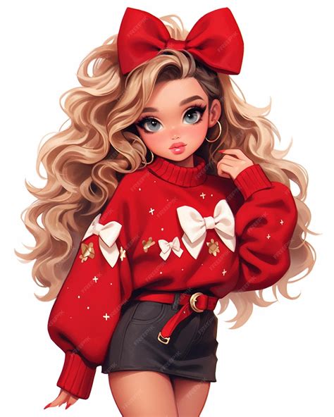 Premium Photo Anime Girl With Long Hair Wearing A Red Sweater And