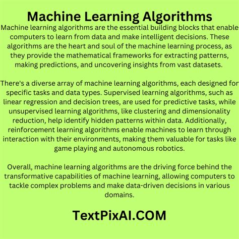 Machine Learning Algorithms Textpixai Ai Artistry Ultimate Content