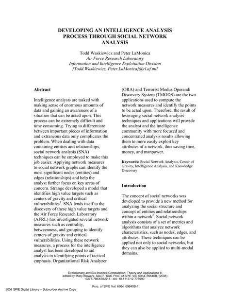 Pdf Developing An Intelligence Analysis Process Through Social Network Analysis
