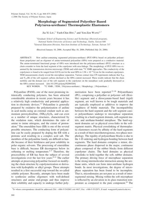 Pdf Morphology Of Segmented Polyether Based Poly Urea Urethane