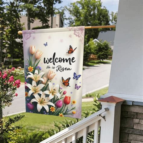 Garden Flag Double Sided He Is Risen Greeting Card With White Lilies