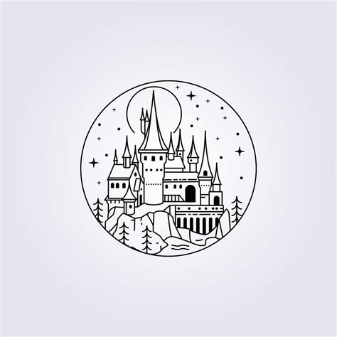 Line Art Hogwarts Castle Illustration Vector Icon Logo Print Apparel T