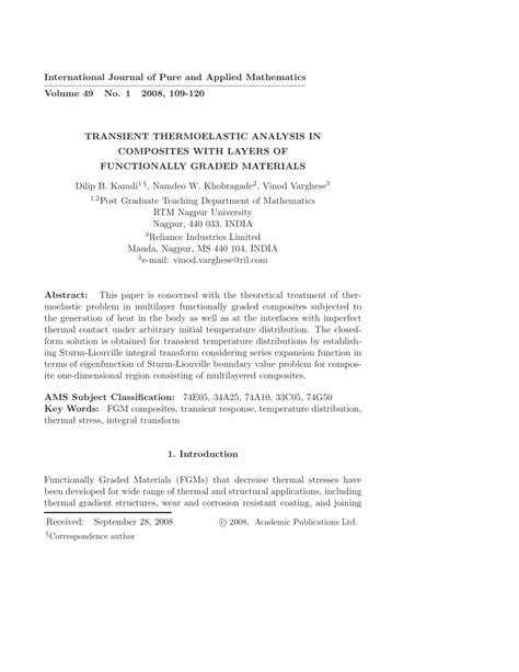 Pdf Transient Thermoelastic Analysis In Composites With Layers Of