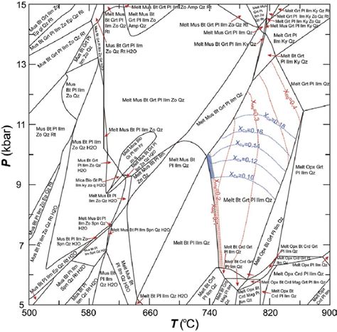 Pressure Temperature P T Pseudosection Calcu Lated For The