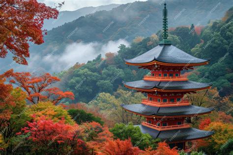 Premium Photo A Pagoda Stands Tall In The Middle Of A Dense Forest