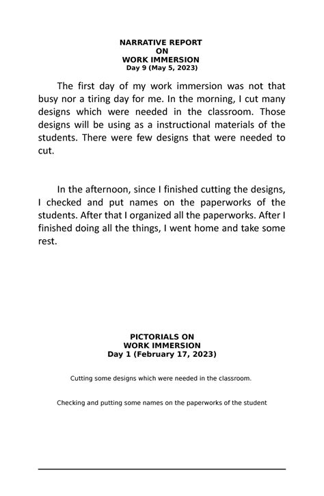 Work Immersion Narrative Report 2023 On Work Immersion Day 9 May 5