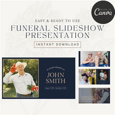 Funeral Memorial Slideshow Presentation Navy Etsy