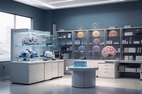 Premium Photo Showcase A Corner Of The Lab Dedicated To Neuroscience With Brain Models And EEG