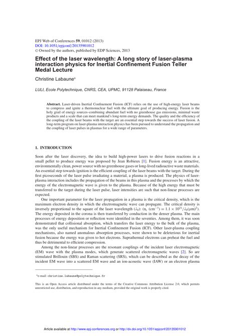 Pdf Effect Of The Laser Wavelength A Long Story Of Laser Plasma