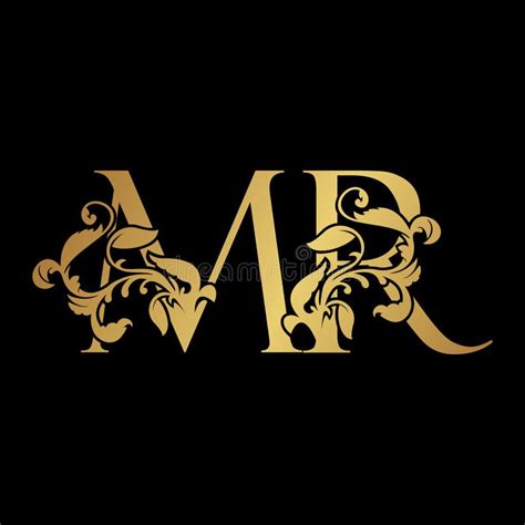 Golden Letter M And R Mr Luxury Initial Logo Icon Gold Vintage Design Template With Tropical