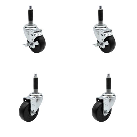 Service Caster 4 Piece Rubber Swivel Expanding Stem Caster Set With 2
