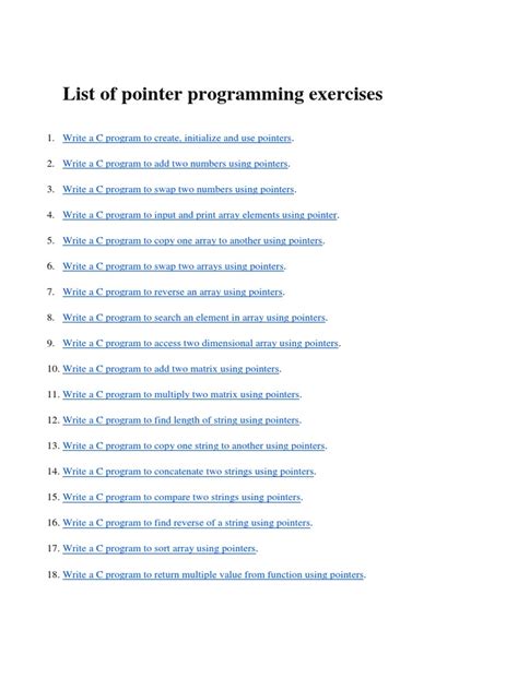 List Of Pointer Programming Exercises Pdf