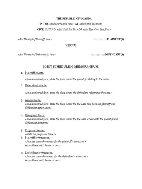 joint scheduling memorandum pdf