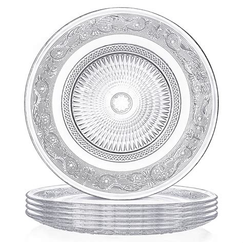 Elsjoy 6 Pack 10 Inch Glass Dinner Plate Large Serving Plate Round