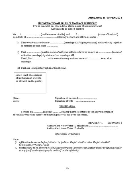 Specimen Affidavit For Marriage Certificate Pdf