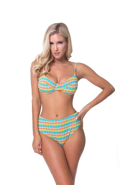 Beach Joy Bikini Textured Plaids Underwire Bikini Set Gingham