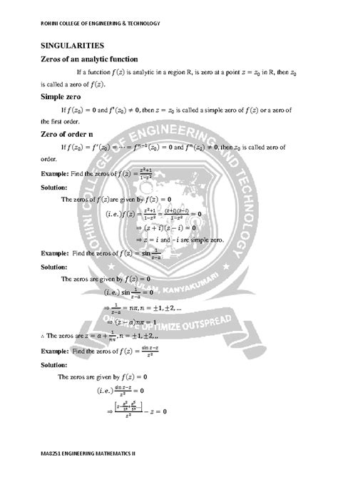 Singularity And Zero Notes Singularities Zeros Of An Analytic Function If A Function 𝑓 𝑧
