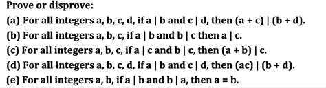 solved prove or disprove a for all integers a b c d