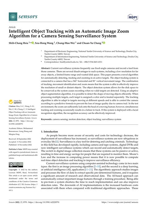 (PDF) Intelligent Object Tracking with an Automatic Image Zoom Algorithm for a Camera Sensing ...