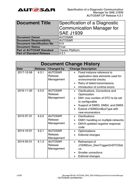 Autosar Sws Saej1939diagnosticcommunicationmanager Pdf Specification Technical Standard