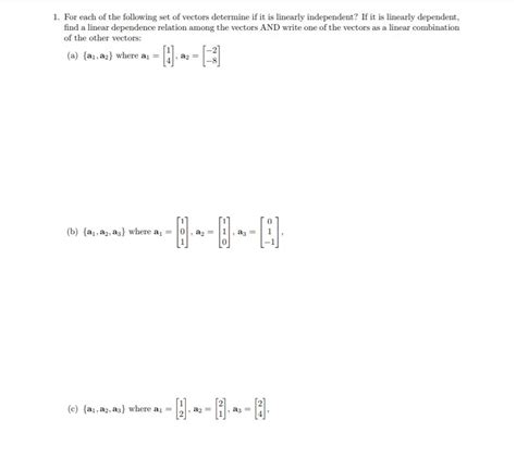 Solved For Each Of The Following Set Of Vectors Determine Chegg