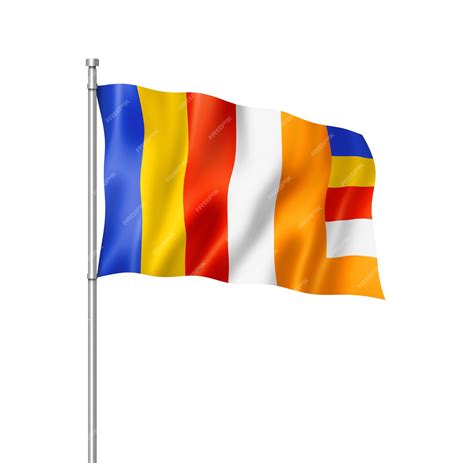 Buddhism Flag Three Dimensional Render Isolated On White Premium Photo