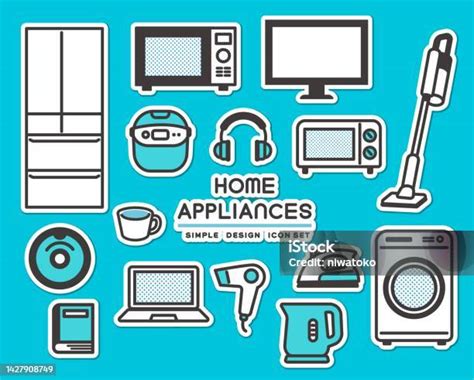 스티커 스타일의 귀엽고 심플하고 사용하기 쉬운 벡터 일러스트 레이 션 다양한 가전 제품 이사 새로운 삶 부엌에 대한 스톡 벡터 아트 및 기타 이미지 Istock