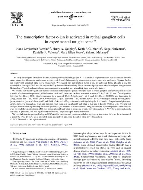 Pdf The Transcription Factor C Jun Is Activated In Retinal Ganglion