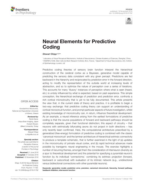 PDF Neural Elements For Predictive Coding